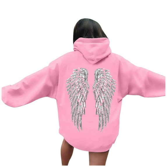 Oversized Hoodies Women 2026 Fashion Angel Wings Graphic Long Sleeve ...