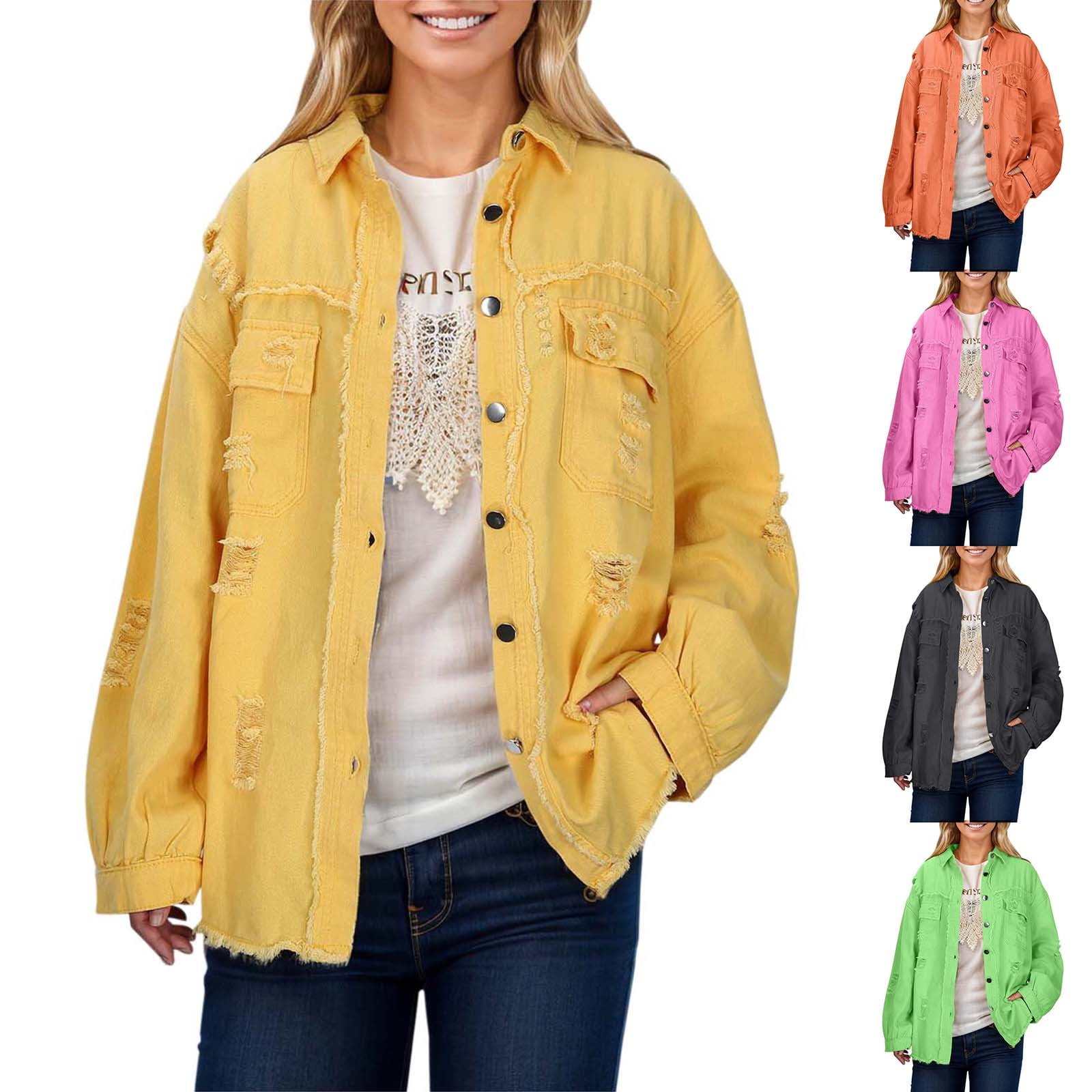 Oversized Jean Jacket Women Distressed Denim Jacket Mid Length Long ...