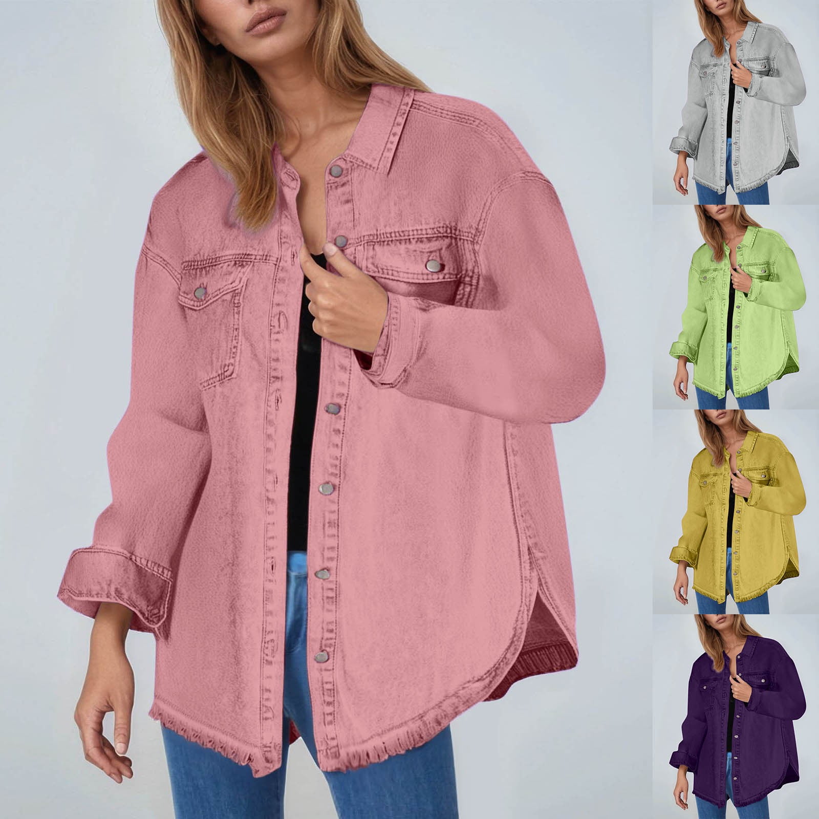 Oversized Jean Jacket Women Womens Denim Jacket Long Sleeve Button Down ...