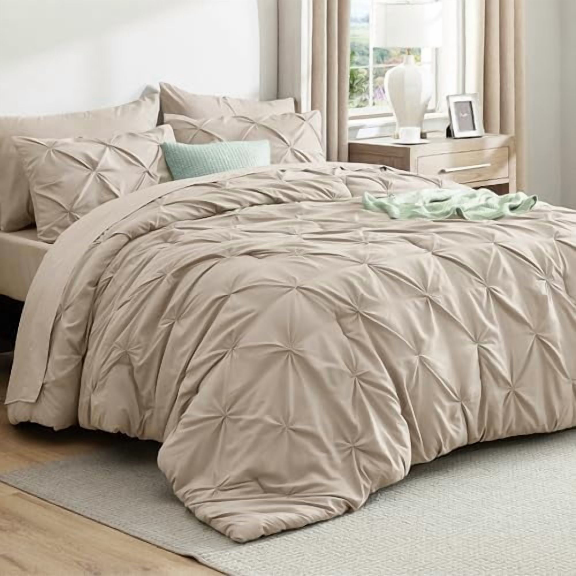 Oversized King Comforter Set Beige - Bed in a Bag Bedding Set 7 Pieces ...