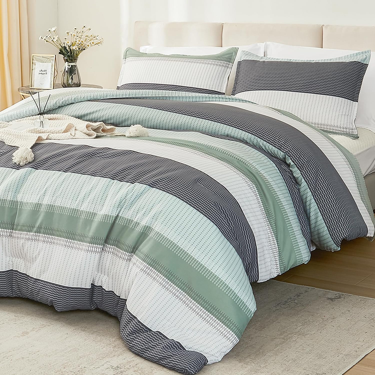 Oversized King Comforter Set Sage Green 120x98-3 Pieces Lightweight ...