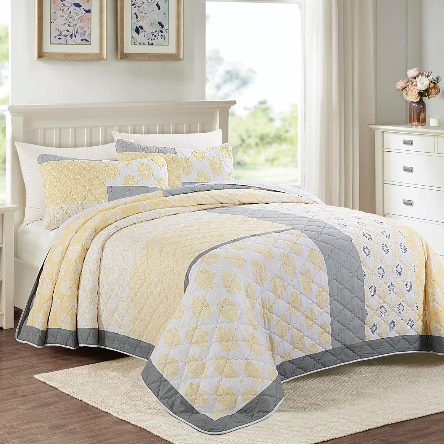 Oversized King Plaid Patchwork Bedspread, Lightweight Checkered Quilted ...