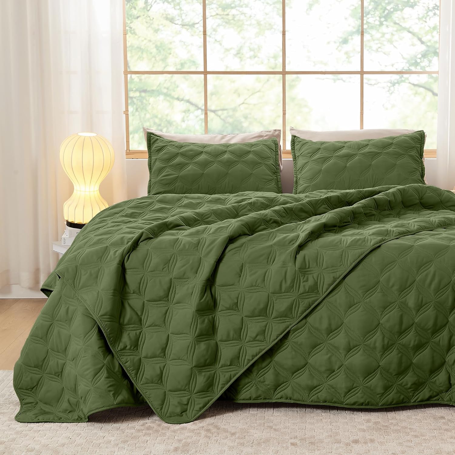 Oversized King Quilt Bedding Set, 128x120 Inch Super King Olive Green ...