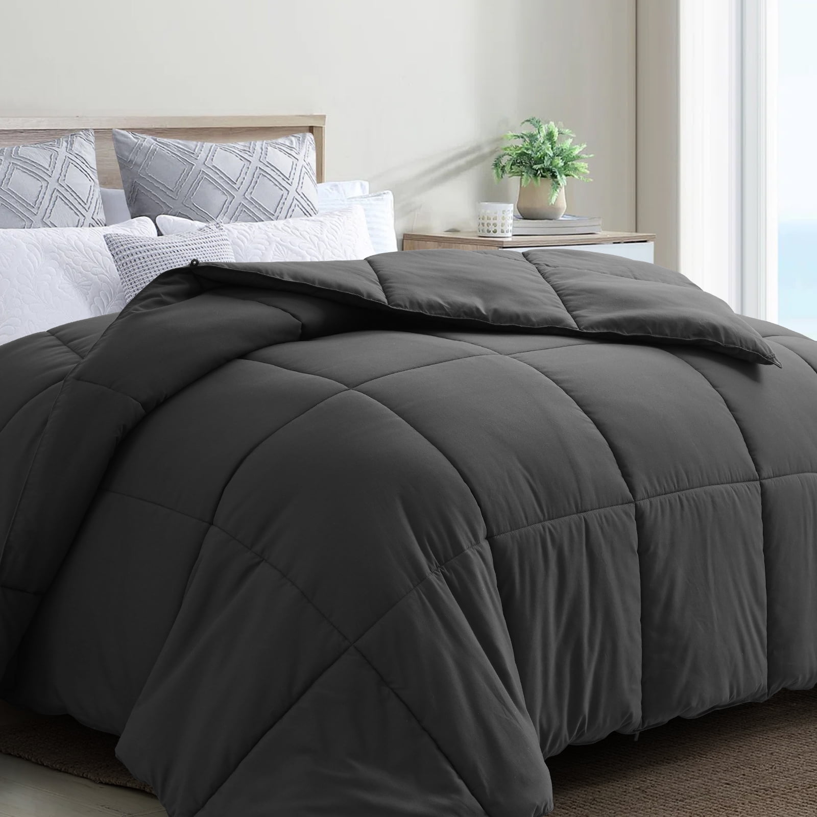 Oversized King Size Comforter Duvet Insert - All Season Grey Quilted ...