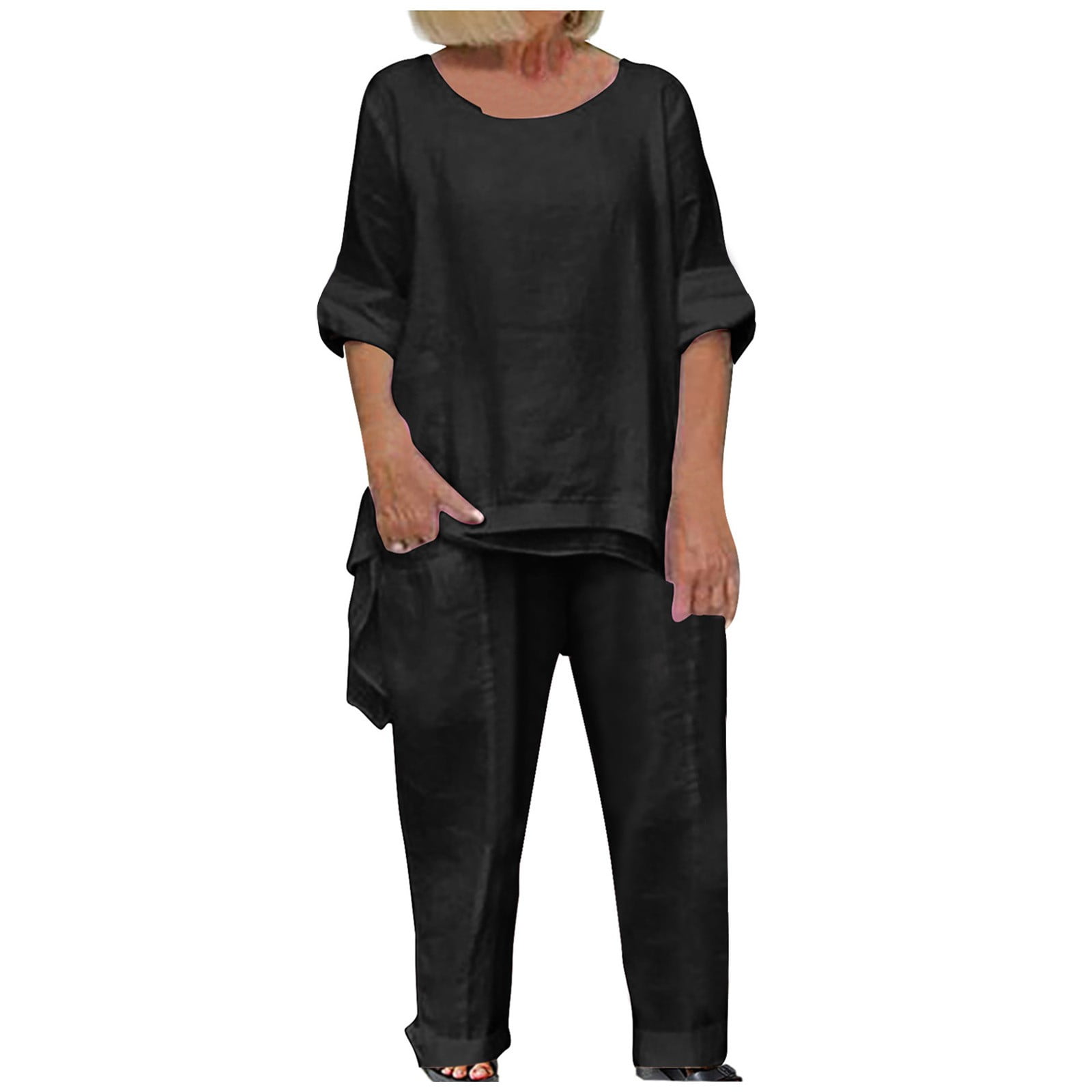 Oversized Linen Sets for Women 2 Piece Outfits Long Sleeve High Low Hem ...