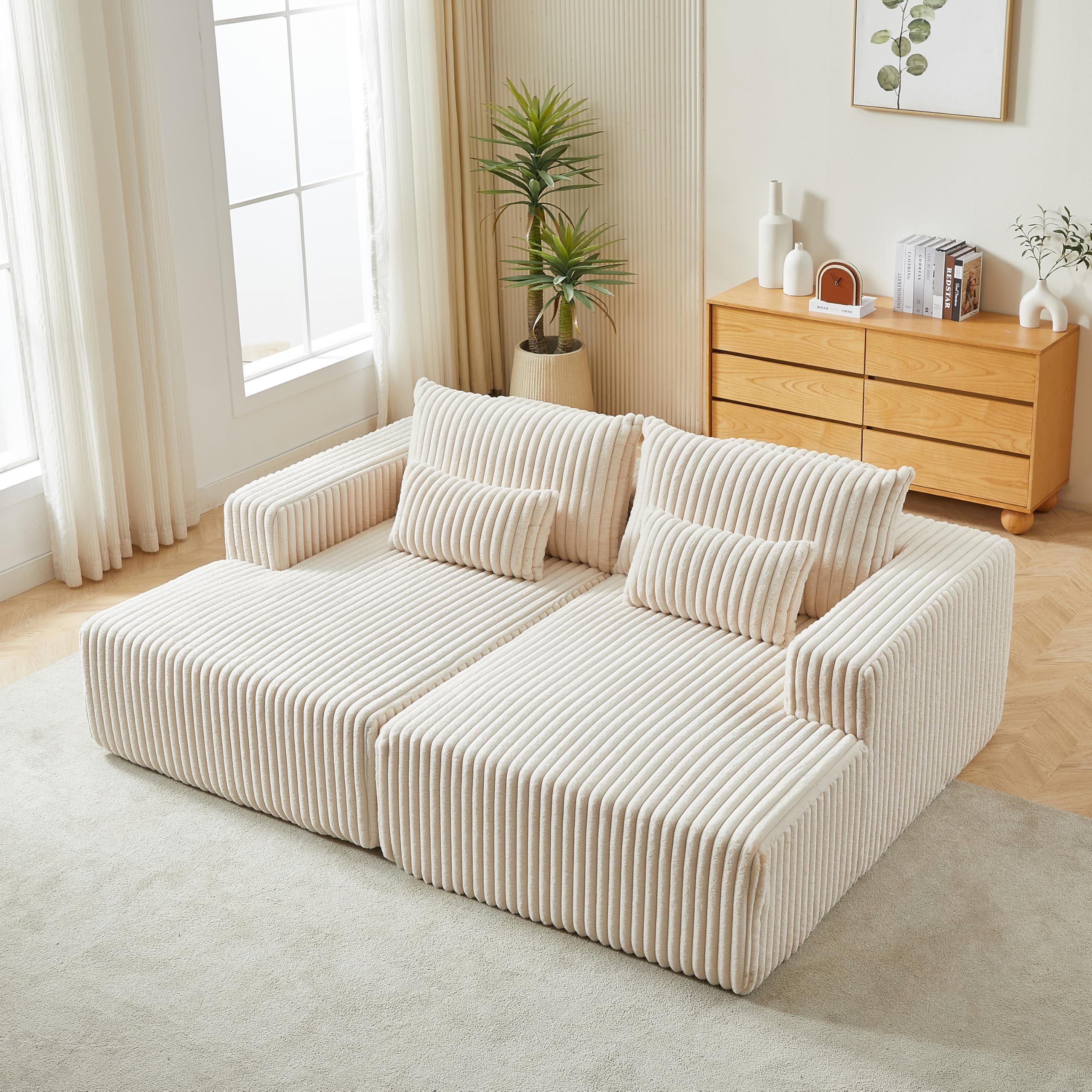 Oversized Lounge Chair & Chaise Lounger, Cloud Plush Corduroy Reclining ...