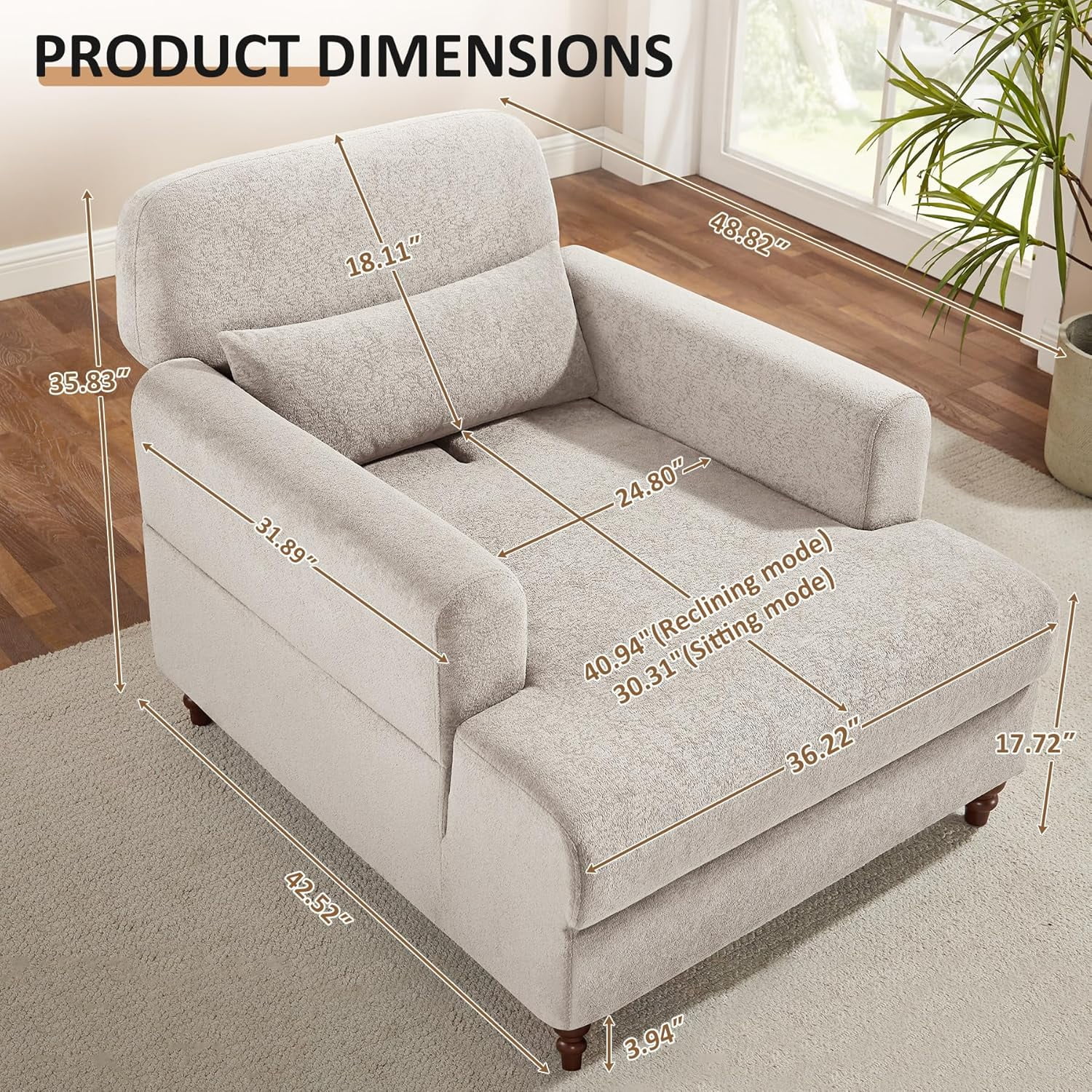 Oversized Lounge Chair Set of 2, Cloud Fluffy Chaise Sofa Recliner with ...