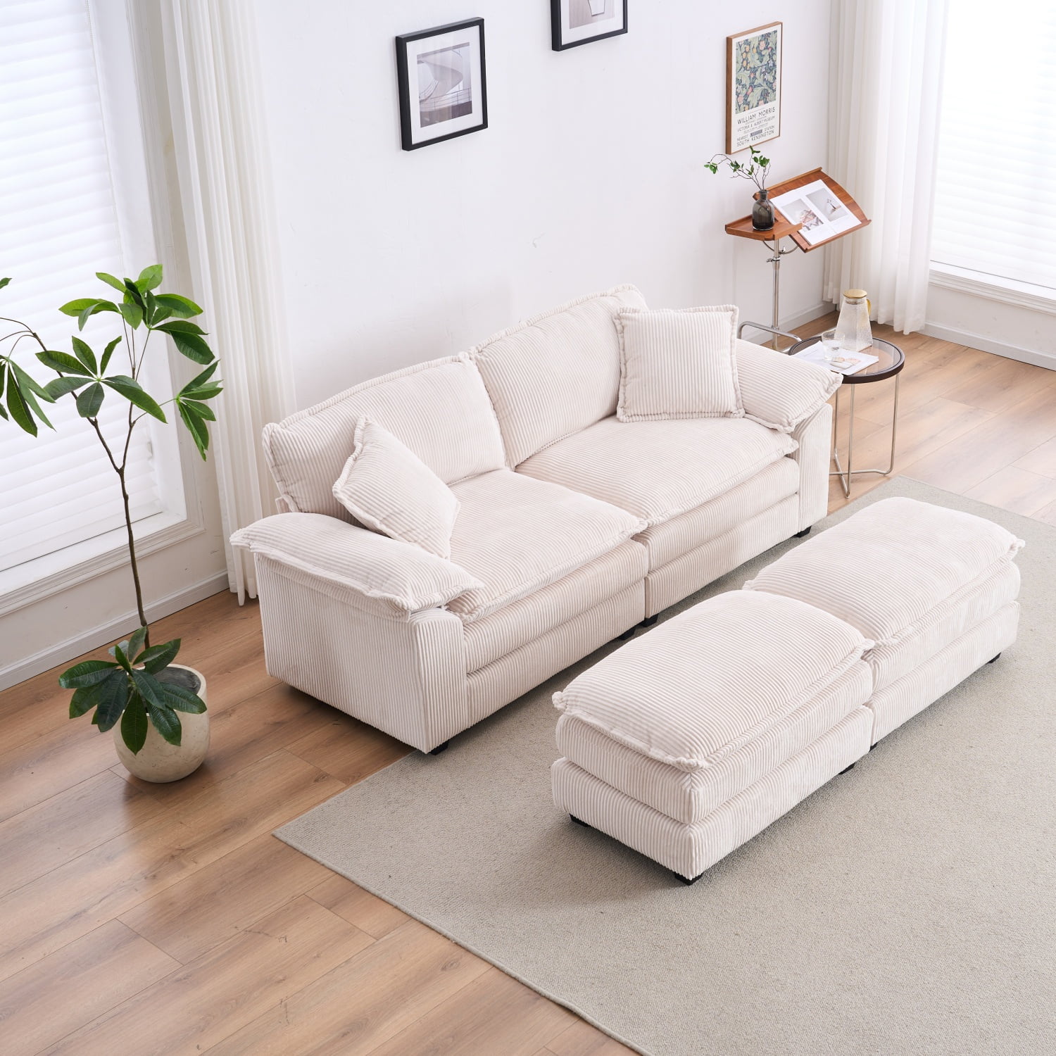 Oversized Loveseat Sectional Sofa with 2 Movable Ottomans, 2-Seater ...