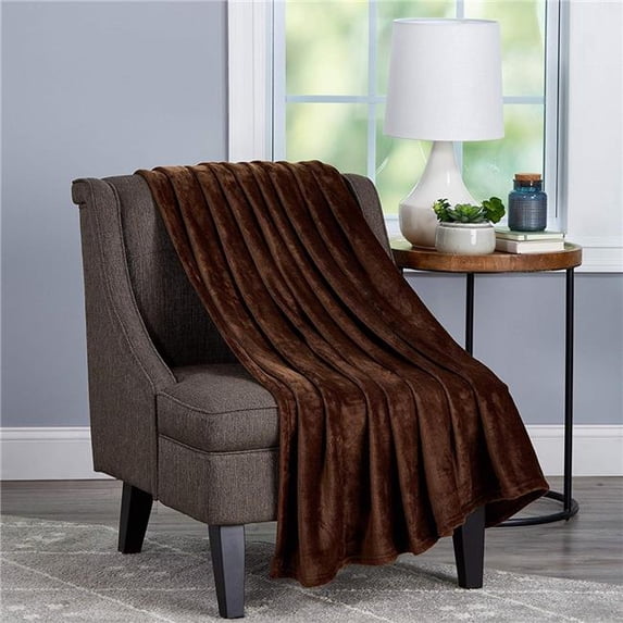 Oversized Microfiber Velvet Solid Polyester Throw Blanket - Mocha Brown ...