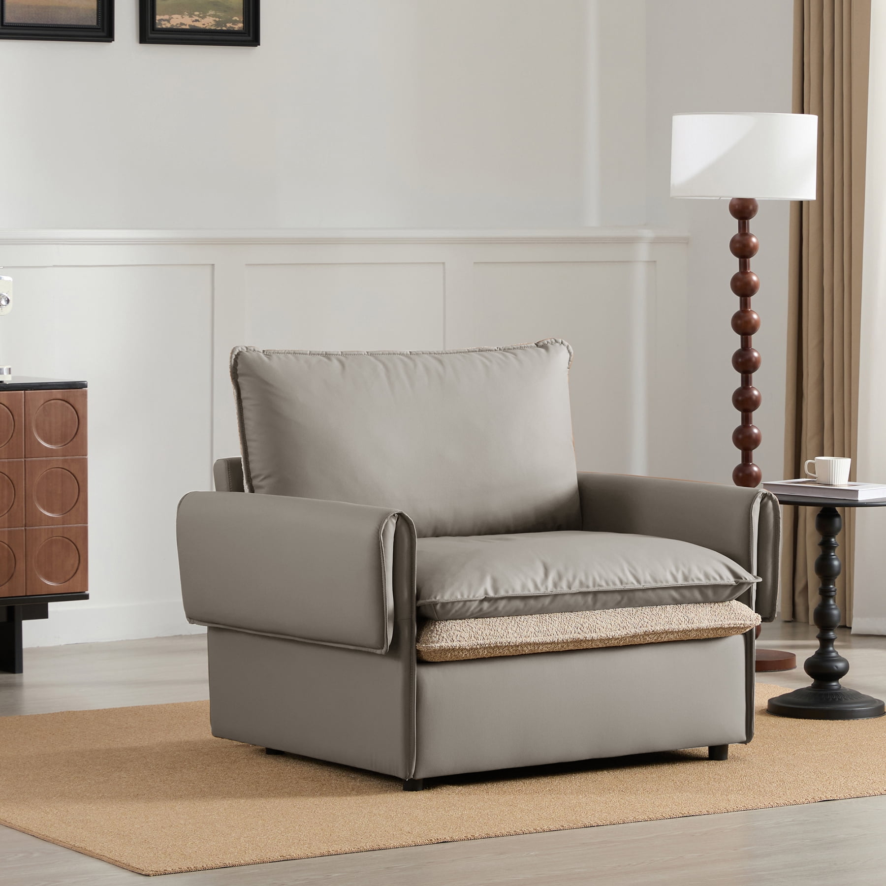 Oversized Modern Accent Armchair, Comfy Chenille Lounge Chair with Wide ...