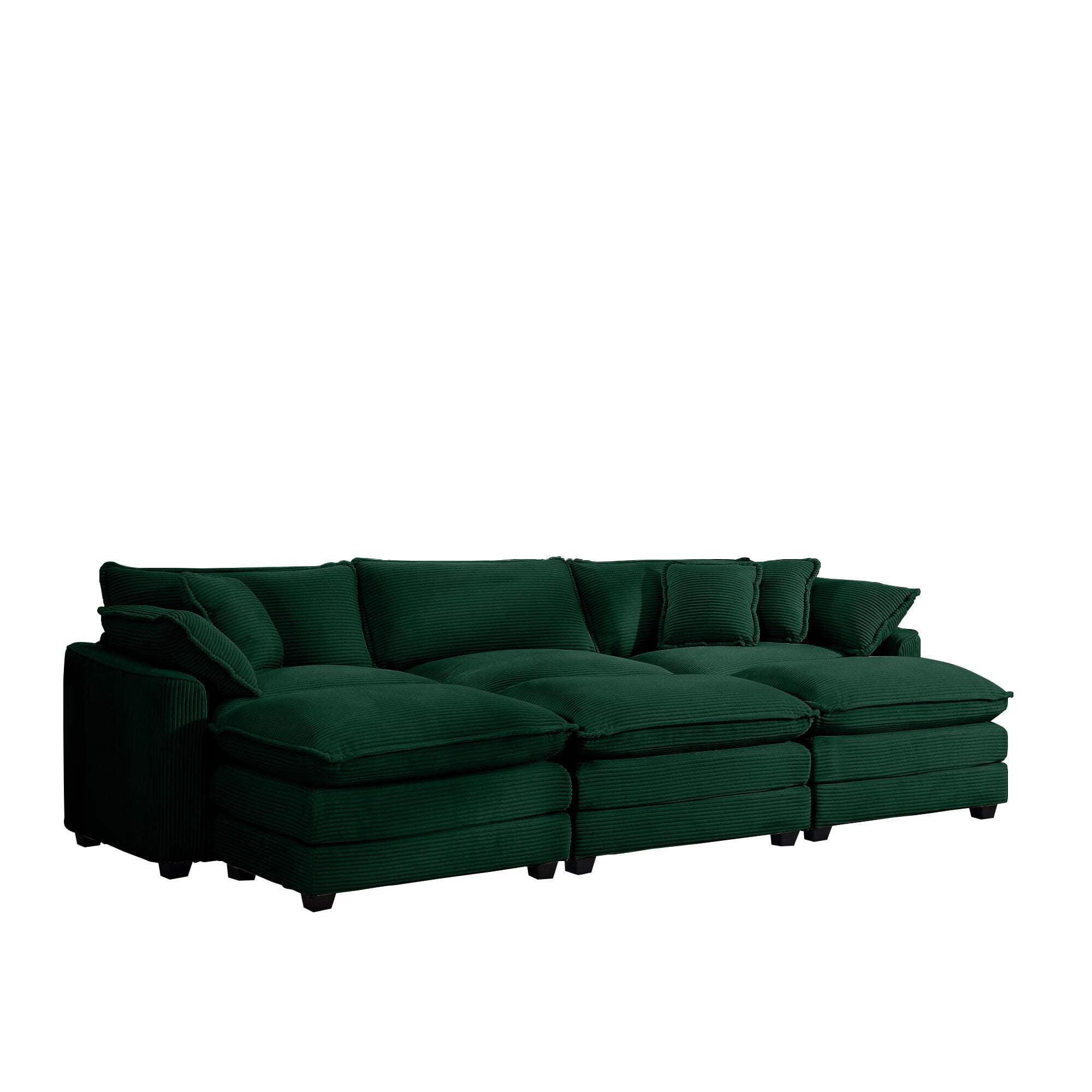 Oversized Modular Cushion Sofa Set with Portable Ottoman, Green ...