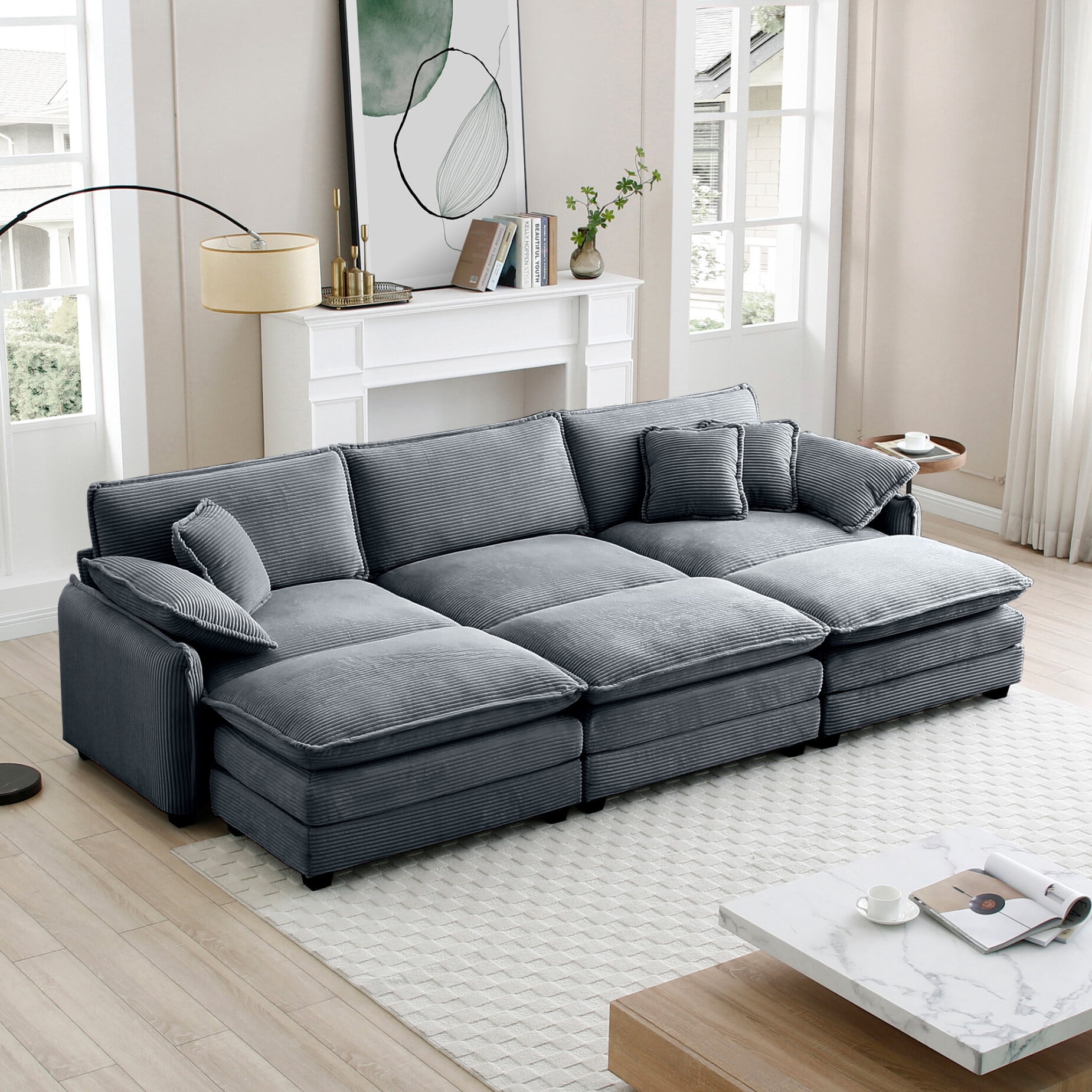 Oversized Modular Cushioned 3-Seat Sofa with 3 Convertible Sleeper ...