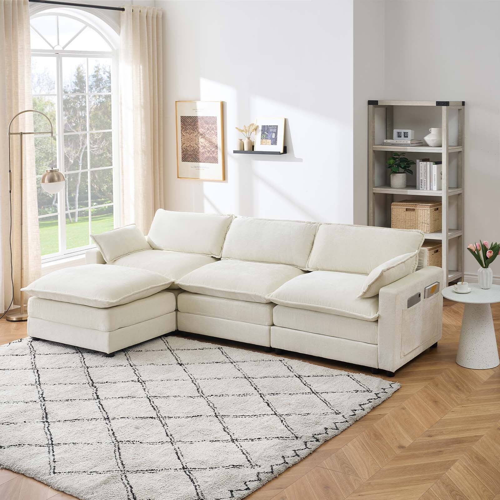 Oversized Modular Sectional Couch with Movable Ottoman, 112" Modern ...