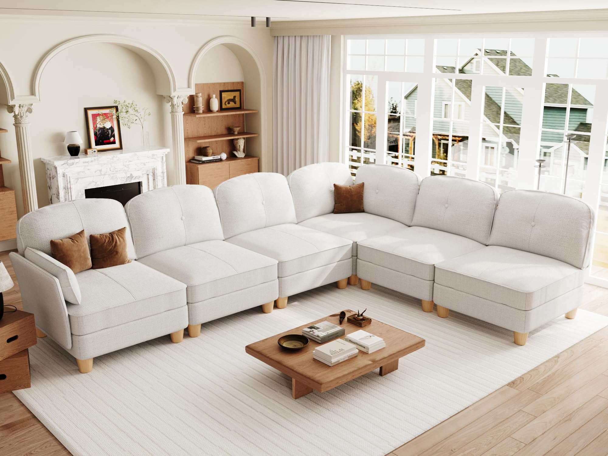 Oversized Modular Sectional Fabric Sofa Set, Extra Large 6 Seat V ...