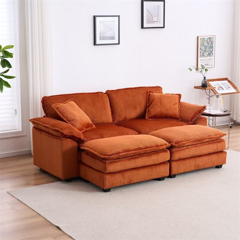 Oversized Modular Sectional Sofa with 2 Movable Ottomans, 2-Seater ...