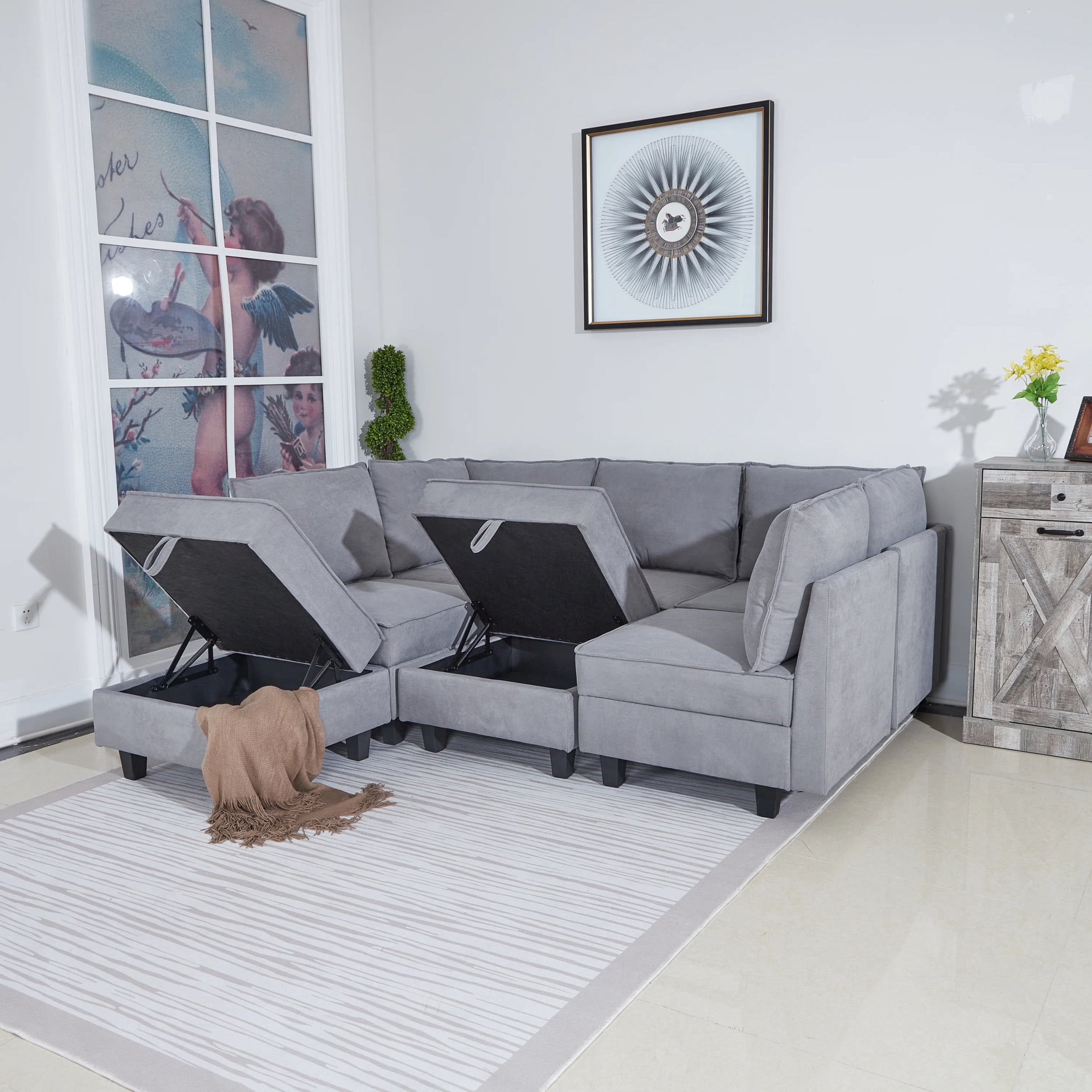 Oversized Modular Sectional Sofa, Chenille U-Shaped Couch with Chaise ...