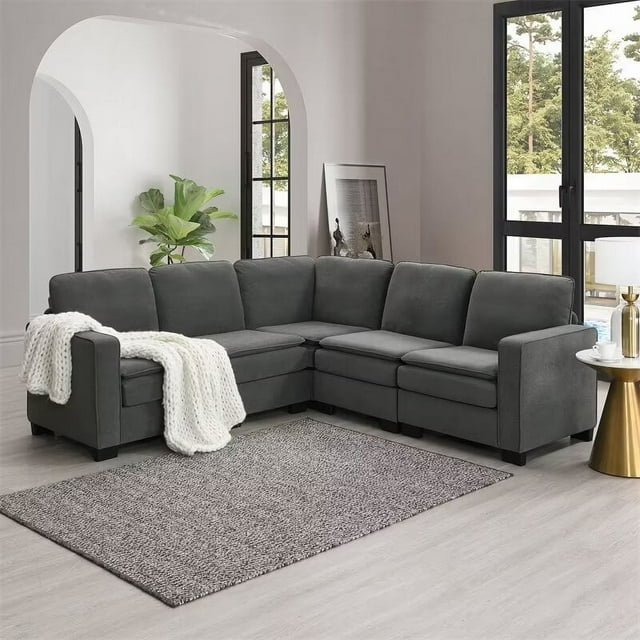 Triple Tree Solid Velvet Enhanced Comfort Sectional Sofa with Cushion ...