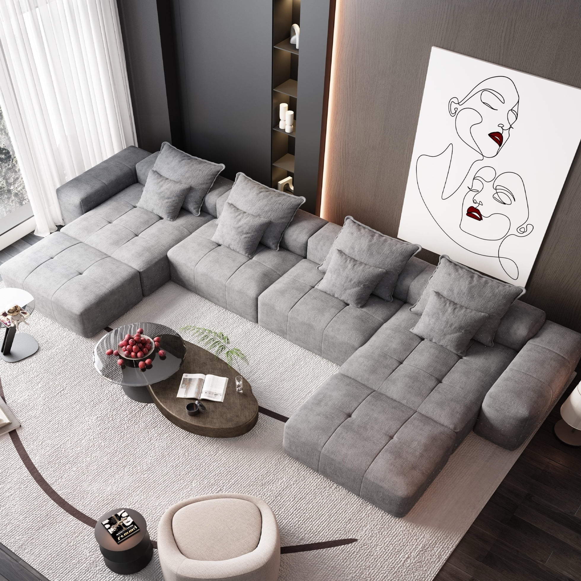 Oversized Modular Sectional Sofa, Modern Boneless Couches with Ottomans ...