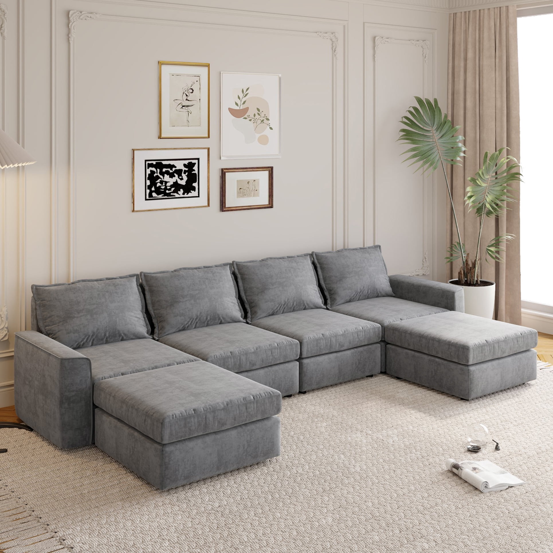 Oversized Modular Sectional Sofa, Reversible U Shaped Sectional Couch with Wide Chaise Modular ...