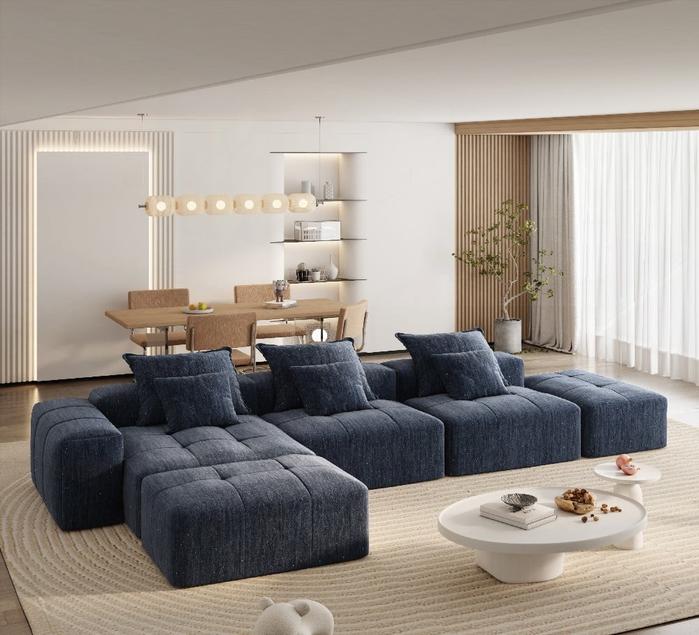 Modern Sparkling Chenille Fabric 6-Piece DIY Modular Sectional Sofa for ...