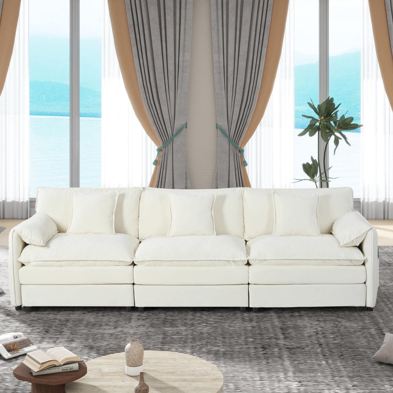 Oversized Modular Sofa with Deep Seat & Modern Chenille Fabric, 3 ...