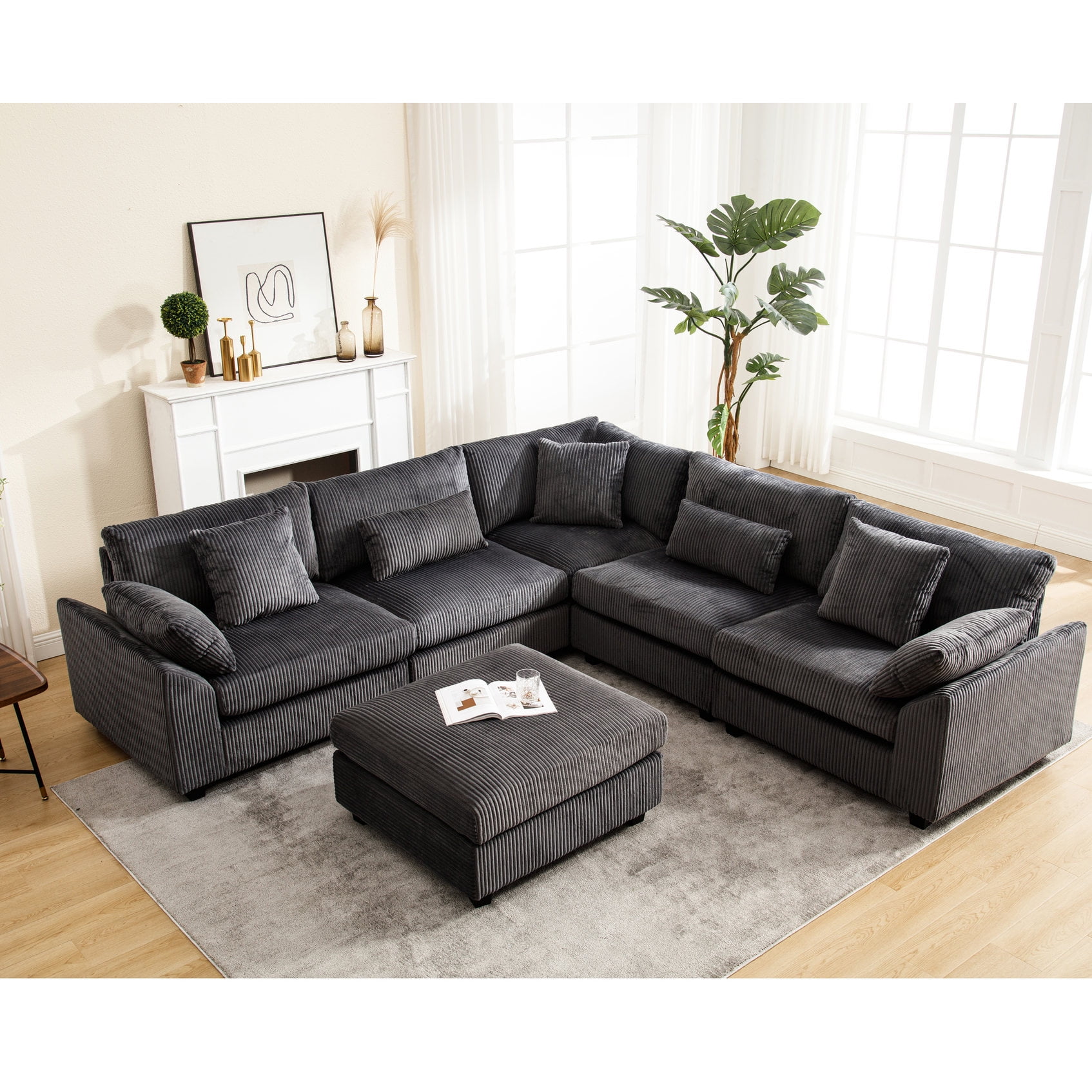 Oversized Modular Sofa with Fluffy Back Cushions - Enhanced Comfort for ...