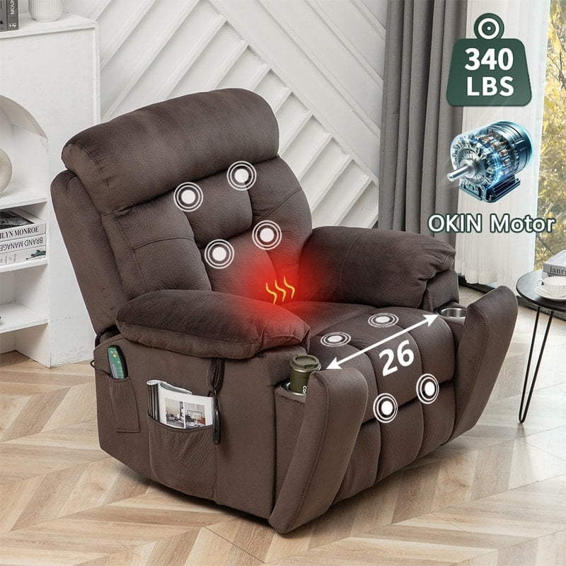 Oversized Okin Motor Velvet Power Lift Recliner - 330lbs Capacity with ...
