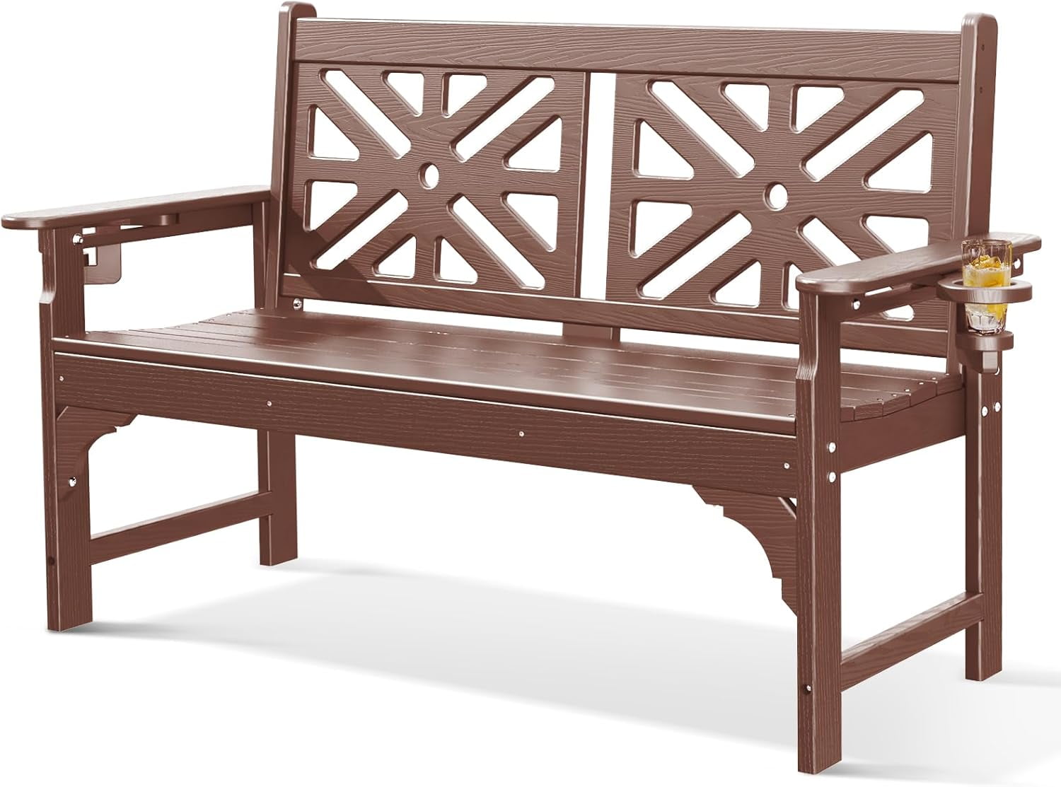 Oversized Outdoor Bench with Cup Holders, 51.5” HDPE Aesthetic Garden ...