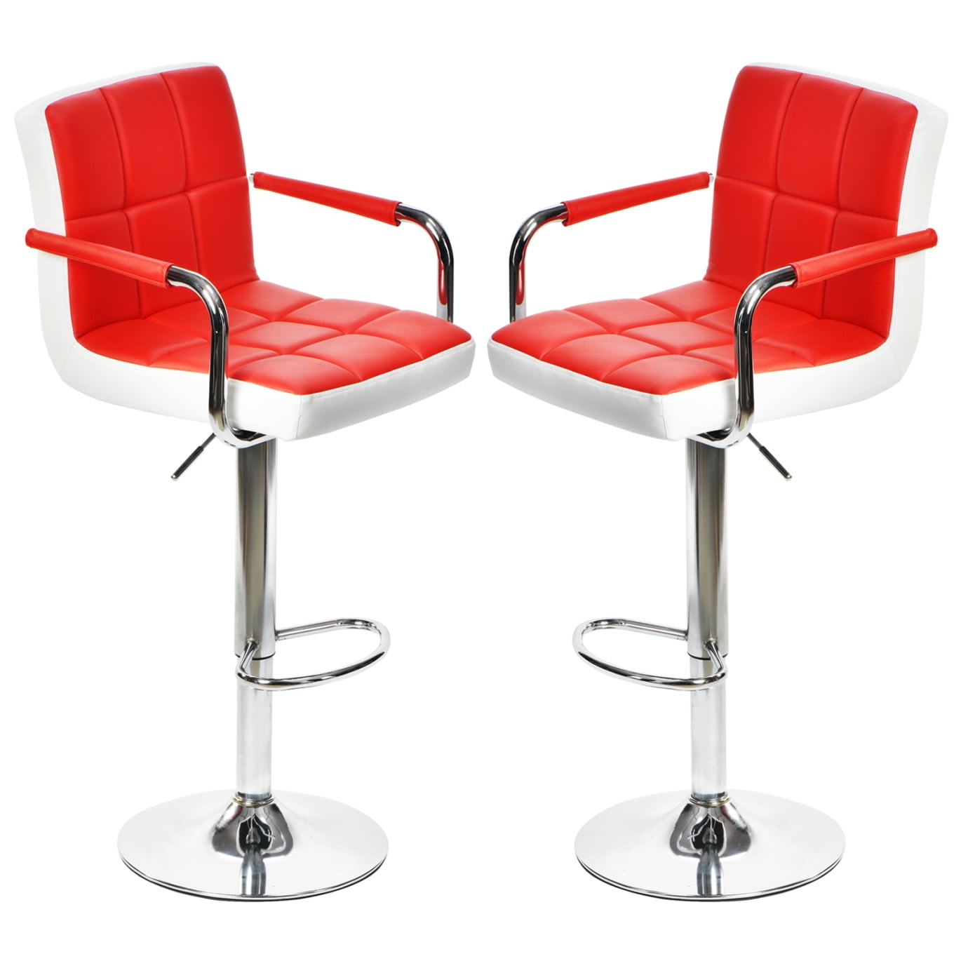 Oversized PU Leather Bar Stools Set of 2, 360° Swivel Barstools with ...