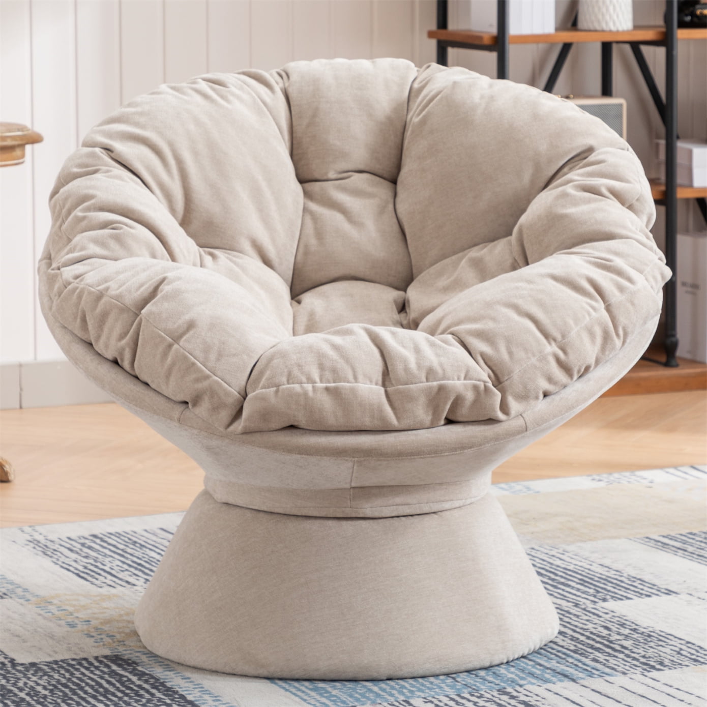 Oversized Papasan Chair with Comfortable Cushion, Swivel Accent Chair ...