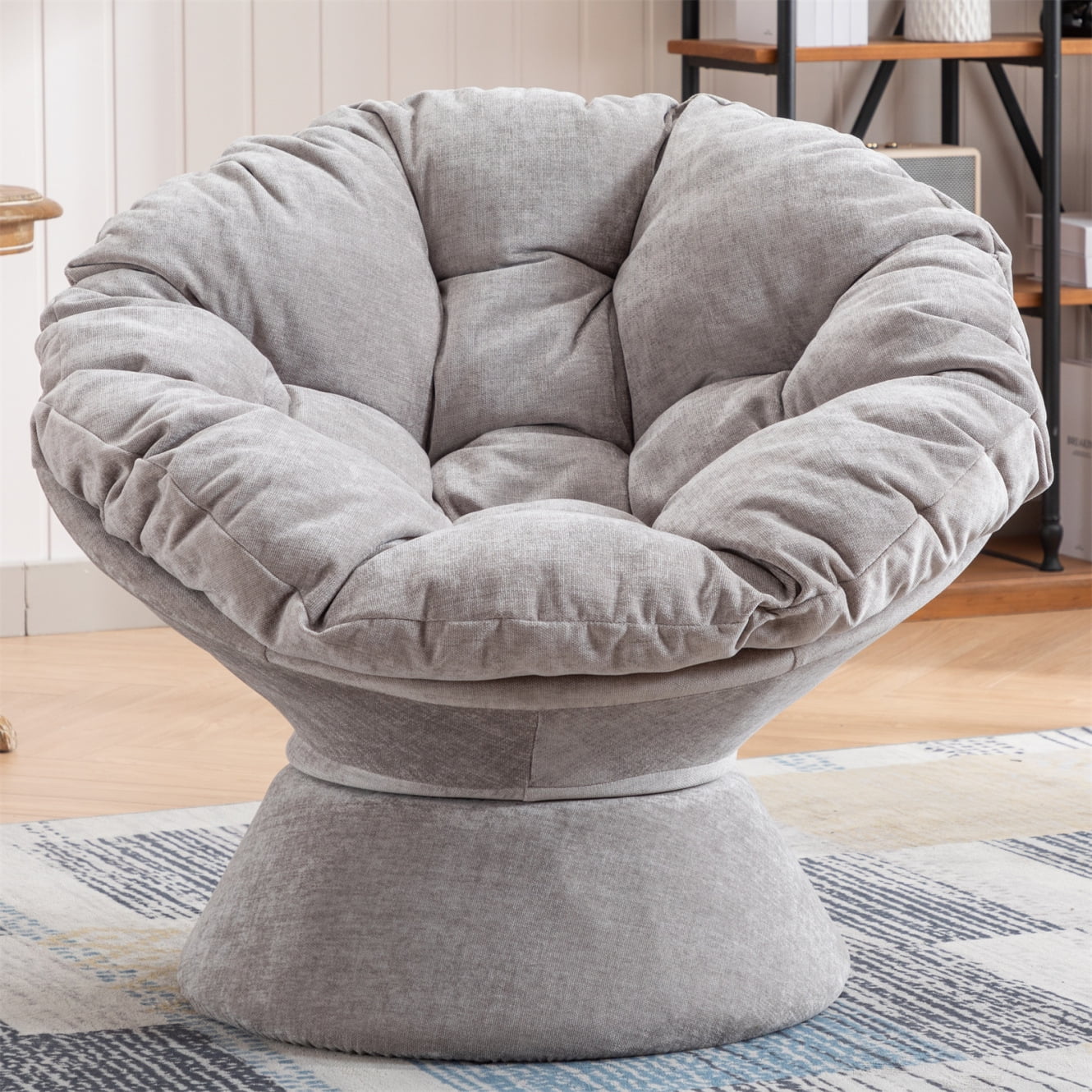 Oversized Papasan Chair with Comfortable Cushion, Swivel Accent Chair ...