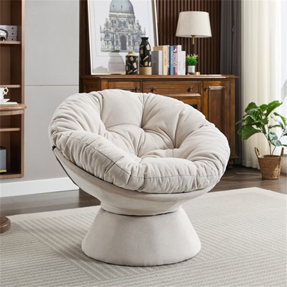 Oversized Papasan Chair with Cushion, 360° Swivel Accent Chair with ...