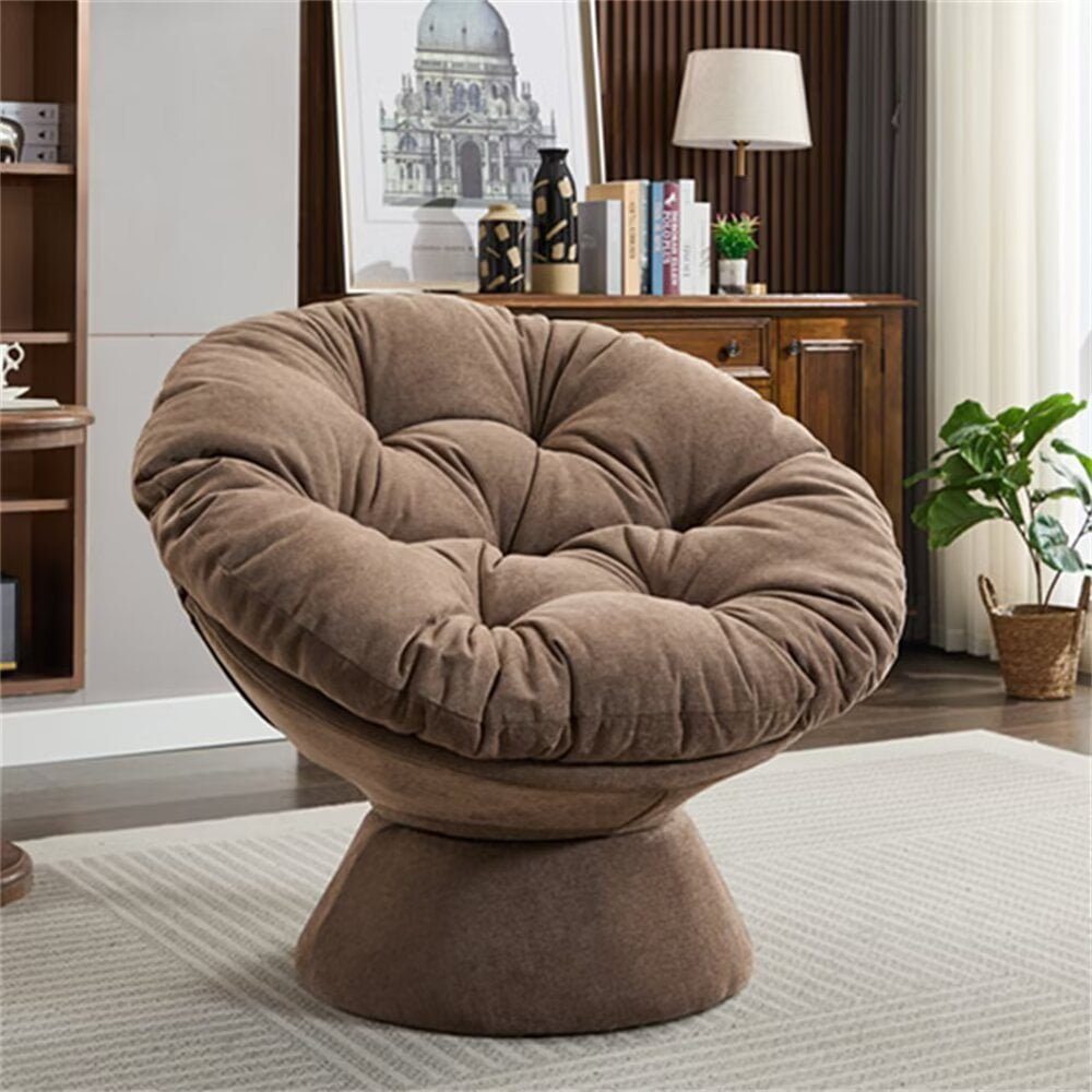Oversized Papasan Chair with Cushion, 360° Swivel Accent Chair with ...