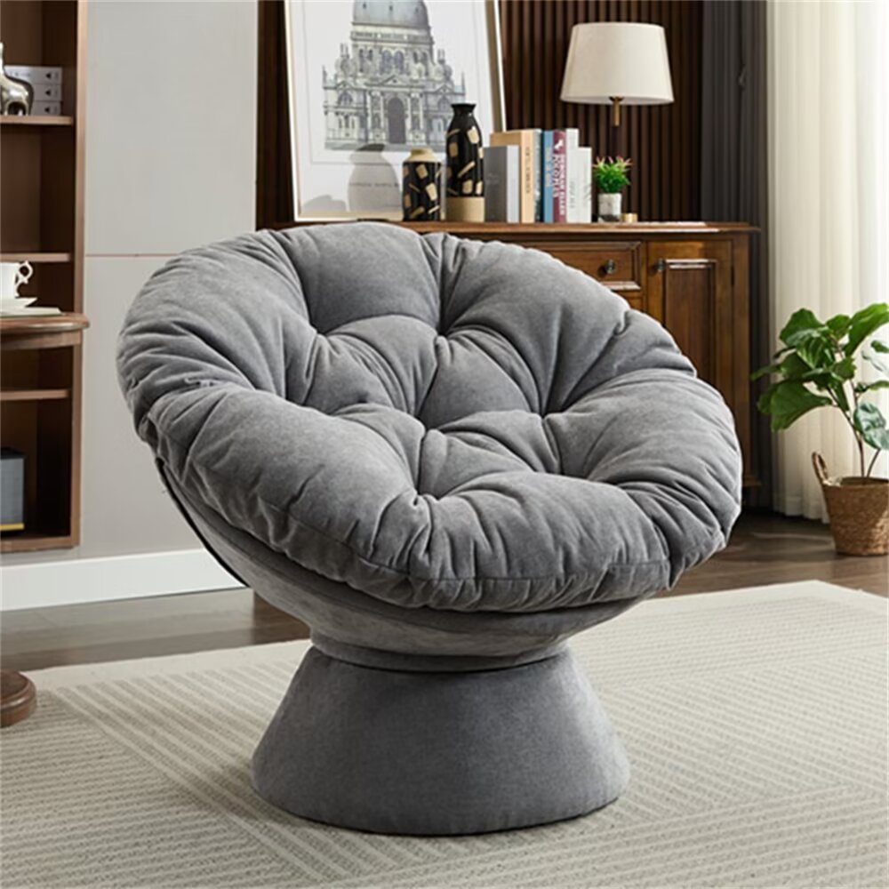 Oversized Papasan Chair with Cushion, 360° Swivel Accent Chair with ...