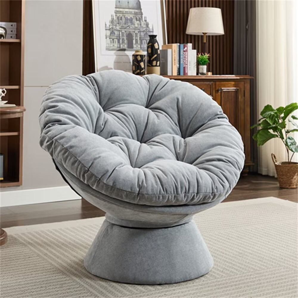 Oversized Papasan Chair with Cushion, 360° Swivel Accent Chair with ...