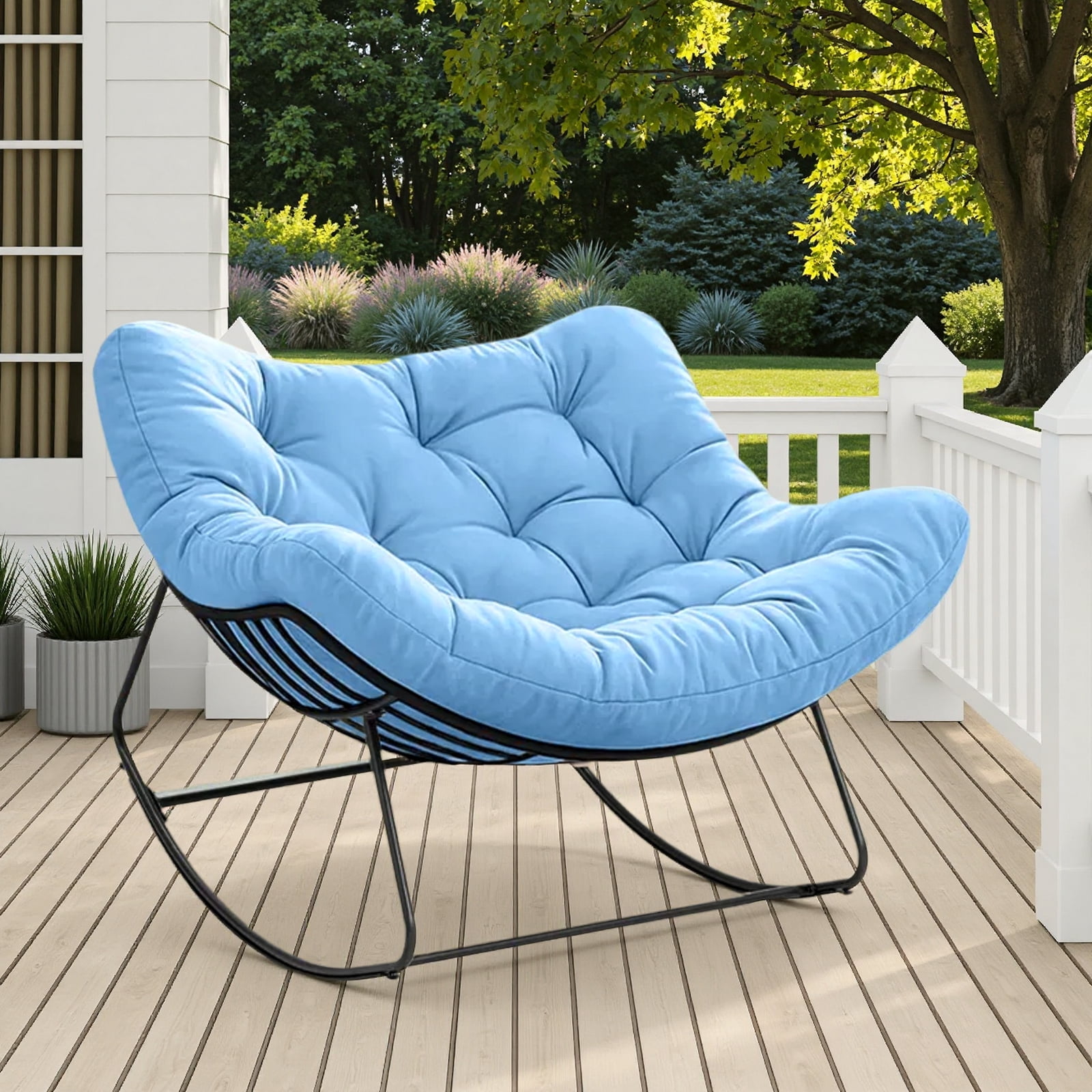 Upstreman Home Oversized Papasan Rocking Chair, Outdoor Rocking Chair ...