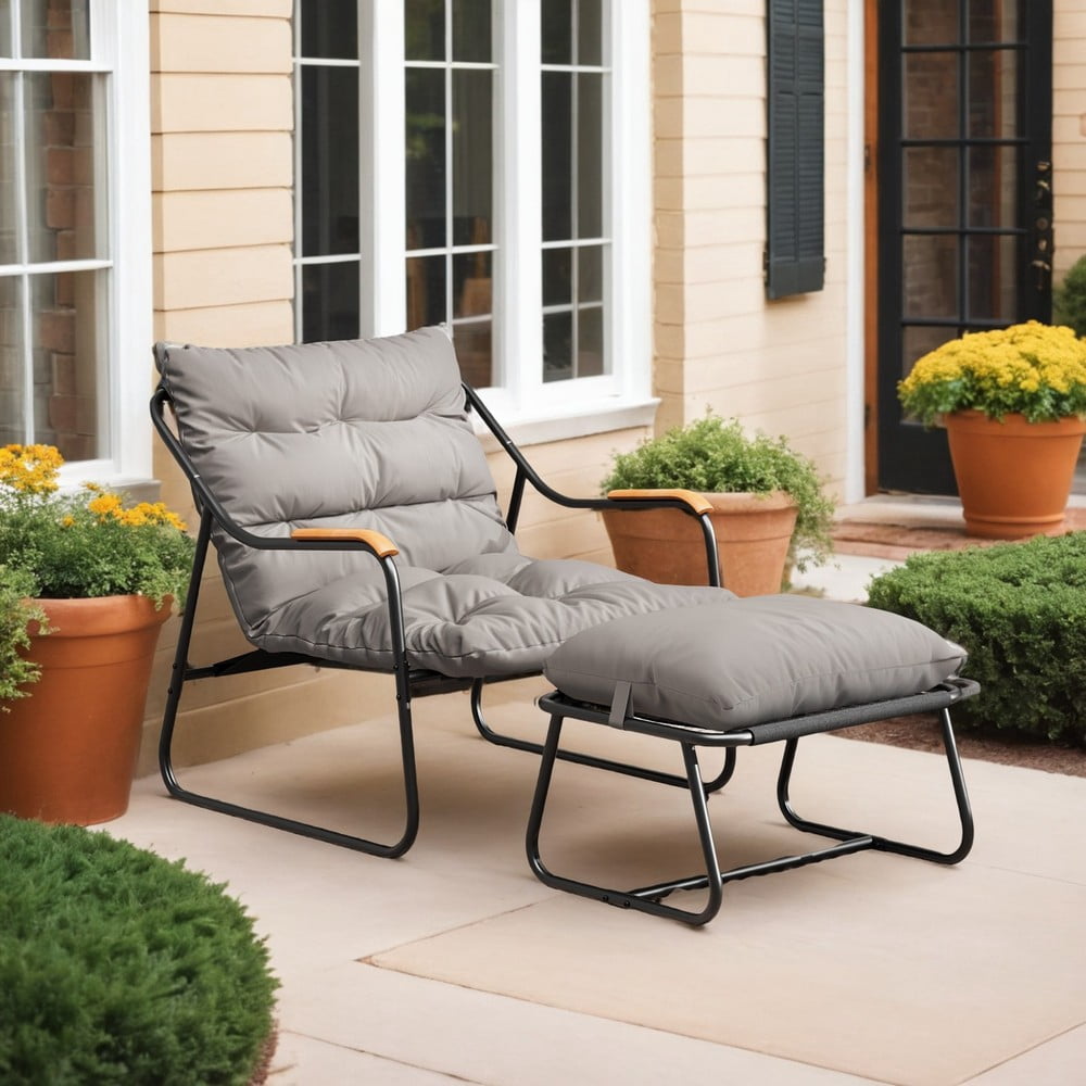 Oversized Patio Versatil Textilene Lounge Chair with Cushion, Metal ...