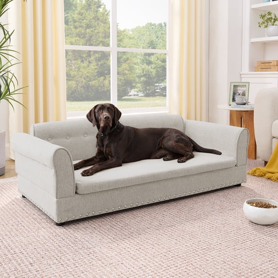 Oversized Pet Sofa, Elegant Modern Linen Fabric Elevated Dog Sofa Bed ...