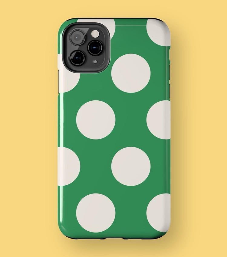 Oversized Polka Dot Green Cream Retro Bold Phone Case for iPhone 11-17 ...