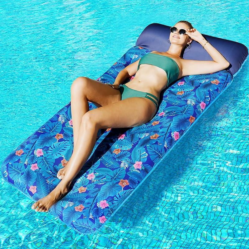Oversized Pool Float Lounge, 72" X 37" Extra Large Fabric-Covered Pool Floats for Adults ...