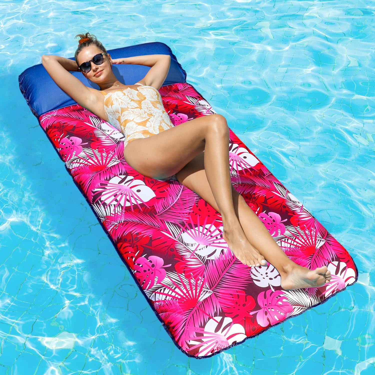 Oversized Pool Float Lounge, Extra Large Fabric-Covered Pool Floats for Adults, Inflatable ...