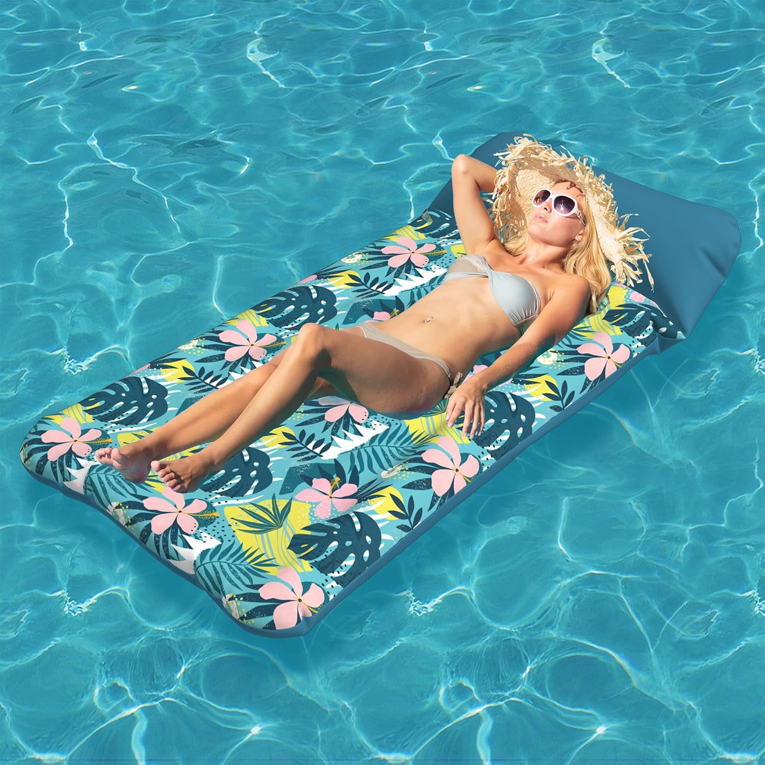 Oversized Pool Float Lounge Fabric-Covered 73" x 39", Inflatable Tanning Pool floaties for ...