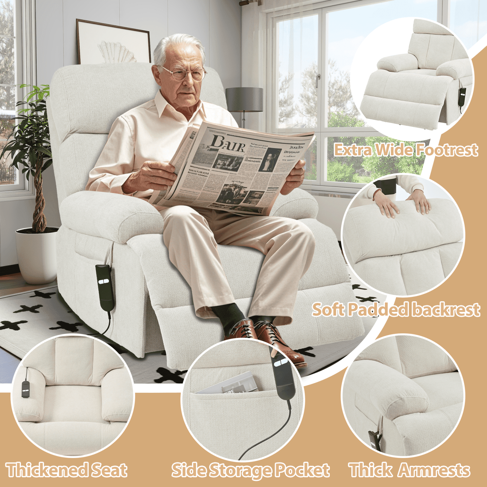 Oversized Power Lift Recliner Chair for Elderly, Electric Fabric ...