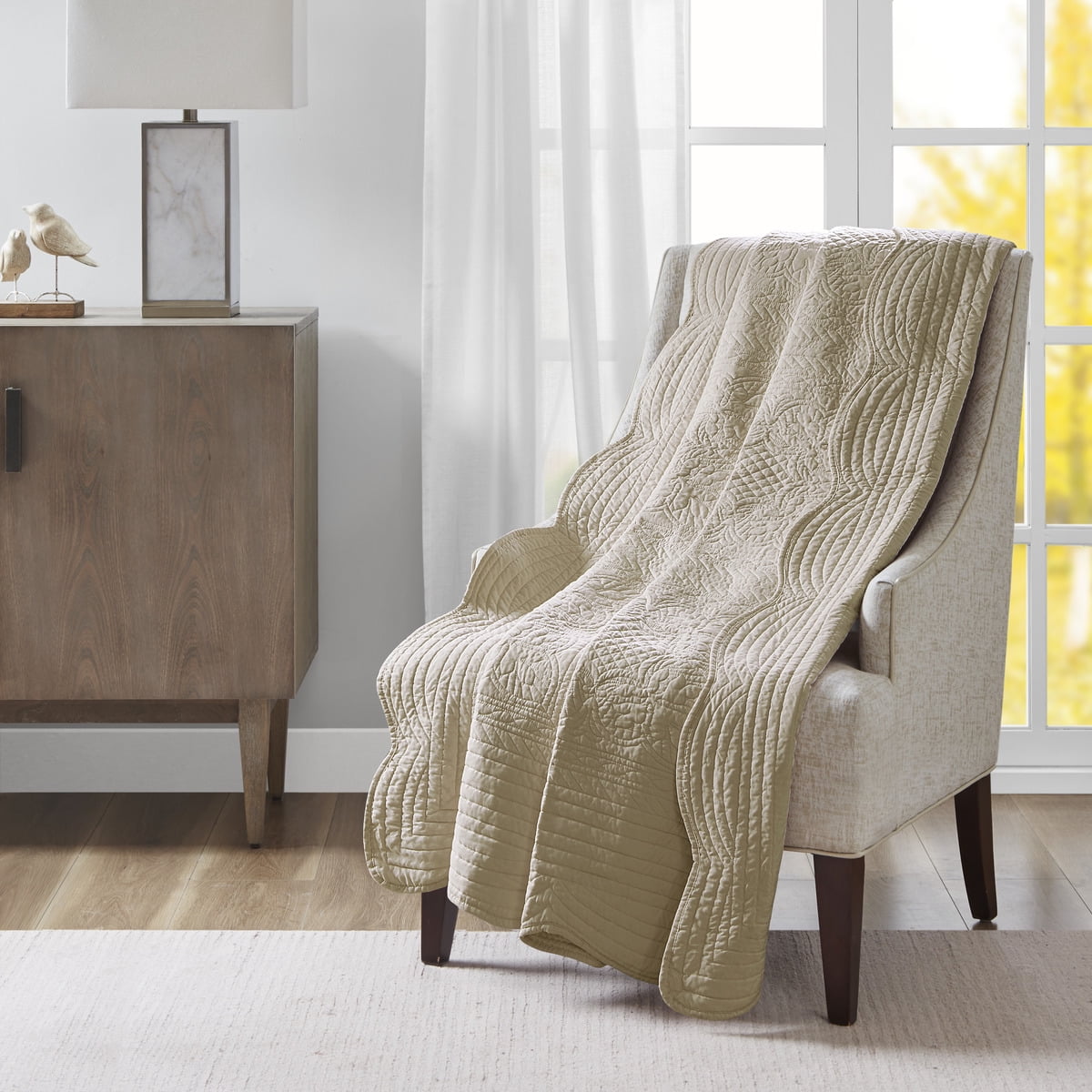 Oversized Quilted Throw with Scalloped Edges Khaki 60x72" - Walmart.com