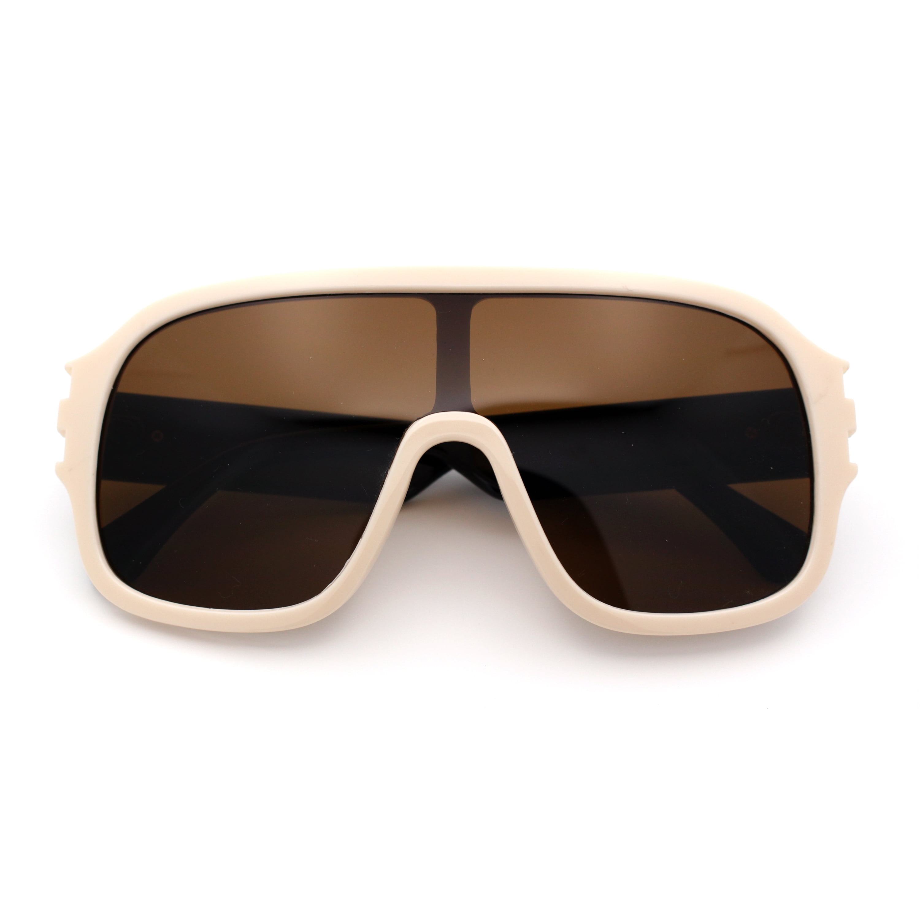 Oversized Racer Shield Plastic Bold Mogul Mobster Sunglasses Beige ...