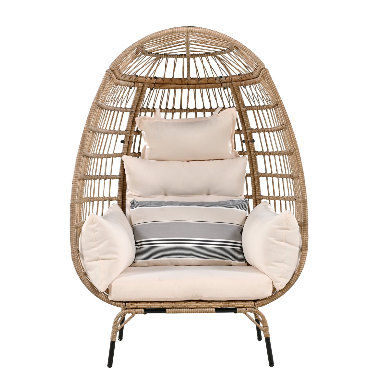 Oversized Rattan Wicker Egg Chair, Patio Basket Chair with Removable ...