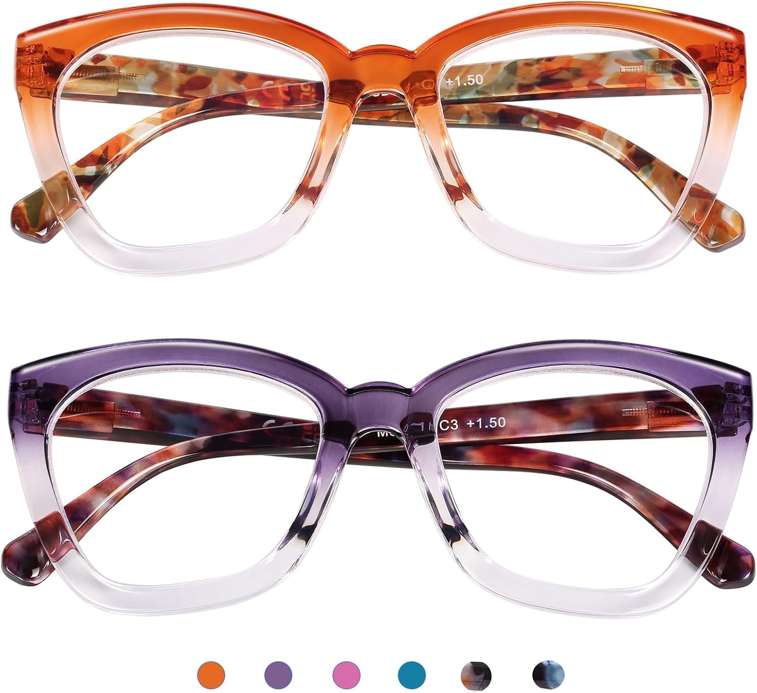 Oversized Reading Glasses Women Cat Eye Readers Blue Light Blocking ...