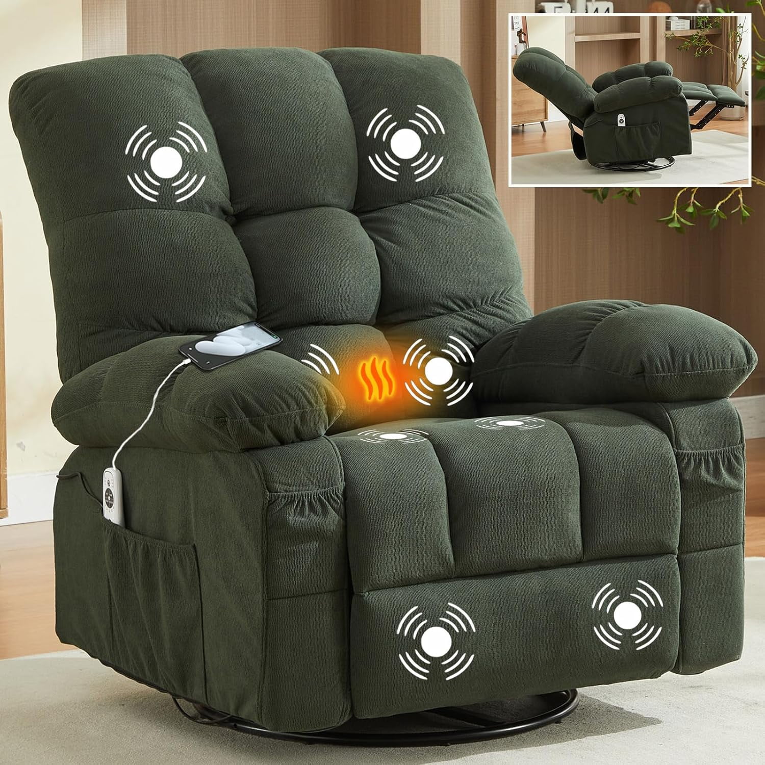 Oversized Recliner Chairs for Adults,Swivel Rocking Chair Recliner with ...