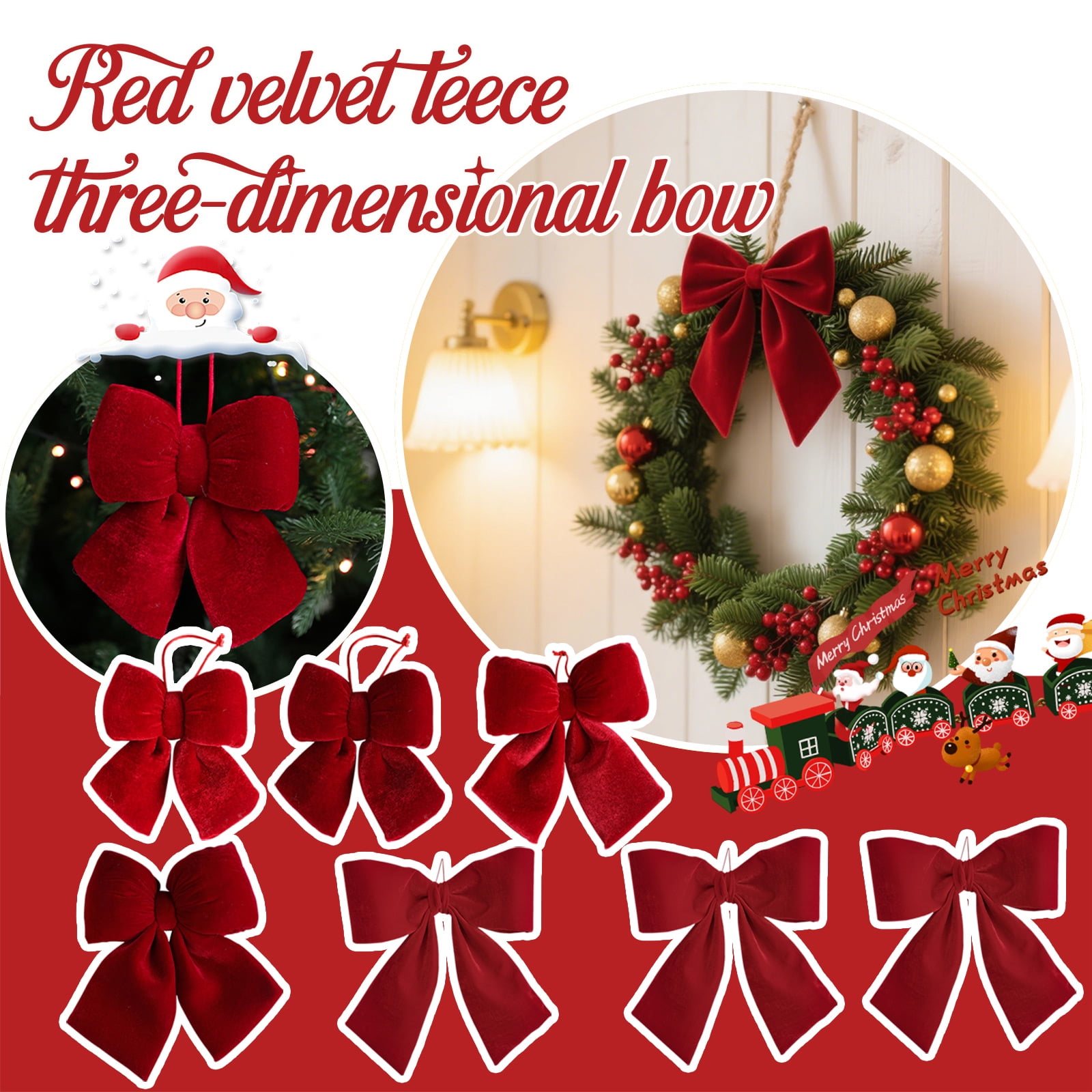 Oversized Red Velvet Christmas Bow Ornament Soft Fabric 39 Inch ...