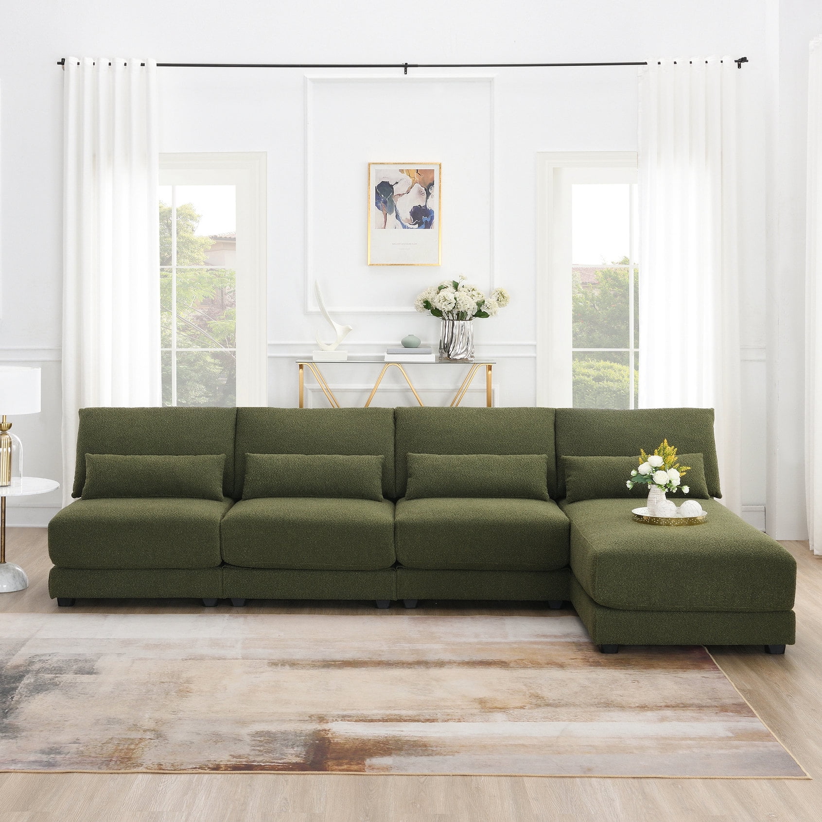 Oversized Reversible Chaise Couch in Loop Yarn Fabric / Comfortable and Open Seating for Guests ...